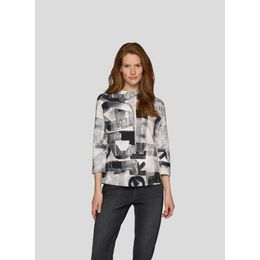 Rabe Damen 3/4-Arm-Shirt, schwarz, Gr. 50, bedruckt, Web, Obermaterial: 76% Baumwolle, 16% Polyester, 8% Elasthan, Shirts, mit All-Over Print