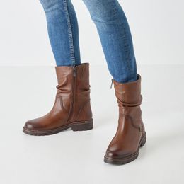 Tamaris Damen Stiefelette, Gr. 38cognac, Lederimitat, unifarben, used, Schuhe, Blockabsatz, Kurzstiefel, Boots in veganer Verarbeitung