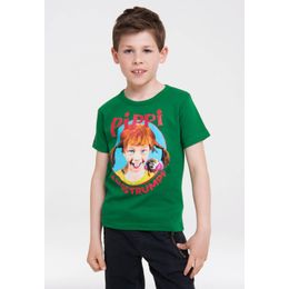 logoshirt M&auml;dchen T-Shirt "Pippi Langstrumpf Portrait", gr&uuml;n, Gr. 92, bedruckt, 100% Baumwolle, Shirts, mit coolem Pippi Langstrumpf-Print