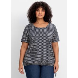 sheego Damen Kurzarmshirt "T-Shirt", blau, Gr. 44, gemustert, mehrfarbig, 50% Baumwolle, 50% Modal, Shirts