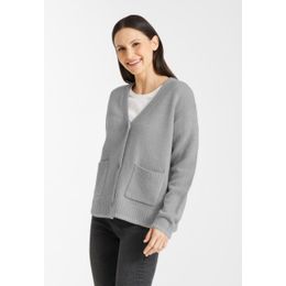 Frieda & Freddies New York Damen Strickfleecejacke "Cardigan"grau, Gr. 34, FRIEDA & FREDDIES, unifarben, 100% Wolle, Jacken
