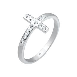 Elli Damen Fingerring "Blogger Kreuz Kristalle 925 Silber", 56mm,mit Steinen, Silber 925 (Sterlingsilber), 2mmwei&szlig;, Silber 925 (Sterlingsilber),