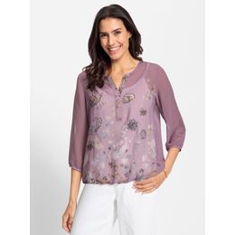 Inspirationen Damen Chiffonbluse, lila, Gr. 40, bedruckt, gebl&uuml;mt, gemustert, mehrfarbig, 100% Polyester, Top:5% Elasthan, 95% Viskose, Blusen