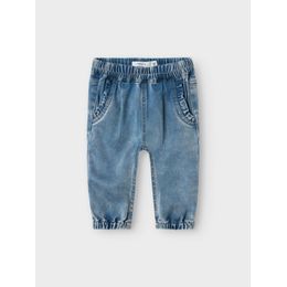 name it M&auml;dchen Regular-fit-Jeans "NBFROSE R FRILL JEANS 1550-TO NOOS", blau, Gr. 74, Abriebeffekte, Denim/Jeans, Obermaterial: 57% Lyocell, 31%