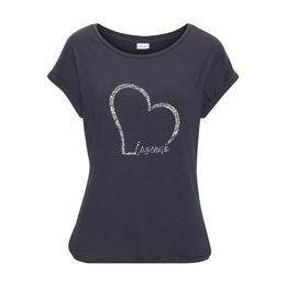Lascana Damen Kurzarmshirt "mit Lascana Herz Print", blau, Gr. 32, bedruckt, Single Jersey, Obermaterial: 95% Viskose (Birla ), 5% Elasthan, Shirts,