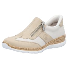 Rieker Damen Slip-On Sneaker, Gr. 41, beige, Lederimitat, Textil, Schuhe, Halbschuh, Freizeitschuh, mit Rei&szlig;verschluss und MemoSoft-Innensohle