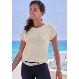 Lascana Damen Rundhalsshirt beige meliert Gr&ouml;&szlig;e 32/34