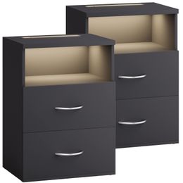 Casaria Nachttisch Jamie 2er-Set Anthrazit 55x40x28cm