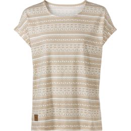 CR&Eacute;ATION L Damen Print-Shirt mit Rundhals-Ausschnitt beige-ecru-bedruckt Gr&ouml;&szlig;e 46