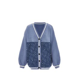 SANIKA Strickjacke Damen Gr&ouml;&szlig;e M blau / rauchblau / wei&szlig;
