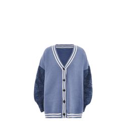 SANIKA Strickjacke Damen Gr&ouml;&szlig;e M rauchblau / dunkelblau / wei&szlig;