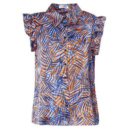 Influencer Bluse Damen Gr&ouml;&szlig;e M blau / kobaltblau / orange / orangemeliert