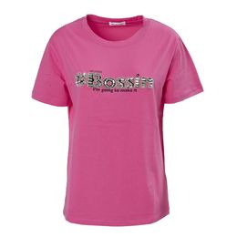 Influencer T-Shirt 'Bossing' Damen Gr&ouml;&szlig;e L pink / schwarz / wei&szlig;
