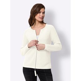 Strickjacke Heine, Damen, Gr. 38, beige (ecru), 100% Baumwolle, unifarben, Strickjacken Strickjacke