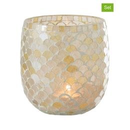 J Line 2er-Set: Windlichter "Mosaik" in Gelb - (H)16 x &Oslash; 15,5 cm - 18% | Kerzen-vasen