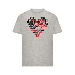 F4NT4STIC T-Shirt 'I love you 01001001 Binary Code Herz Valentinstag' Jungen Gr&ouml;&szlig;e 146/152 graumeliert / grenadine / schwarz
