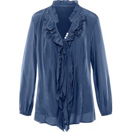 Heine Damen Volantbluse mit mattem Glanz jeansblau Gr&ouml;&szlig;e 40