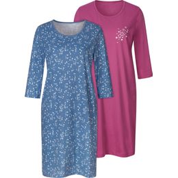 w&auml;schepur Damen Sleepshirts mit platziertem Druck mittelblau-ecru + erika-ecru Gr&ouml;&szlig;e 36/38