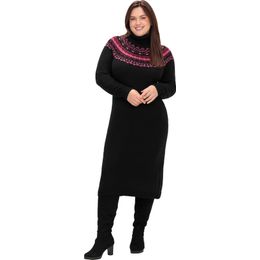 sheego Damen Strickkleid mit Norweger-Muster schwarz Gr&ouml;&szlig;e 44