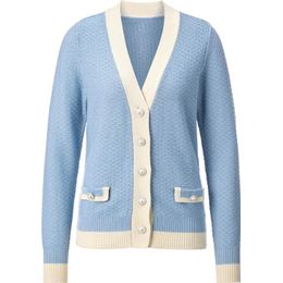 CR&Eacute;ATION L Damen Cardigan mit Woll- und Seiden-Anteil eisblau-vanille-gemustert Gr&ouml;&szlig;e 36
