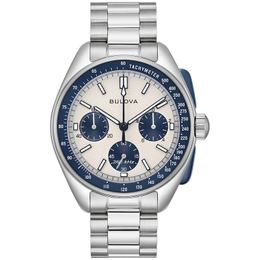 Bulova Herren Chronograph &raquo;Lunar Pilot&laquo; Armbanduhr, Quarzuhr, Herrenuhr, Saphirglas, Edelstahl- & Lederarmband silber