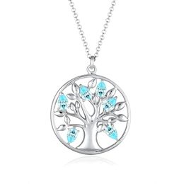 Elli Premium Kette mit Anh&auml;nger &raquo;Lebensbaum Zirkonia 925 Sterling Silber&laquo; Hellblau 70 Elegante Halskette aus 925er Sterling Silber