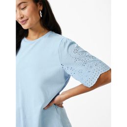 Y.A.S Damen Kurzarmshirt &raquo;YASLEX SS TOP W. EMB SLEEVES S. NOOS&laquo; mit Lochstickerei blau XS