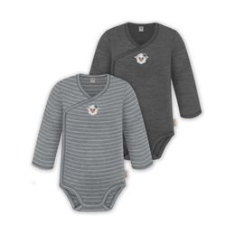 Normani Outdoor Sports 2er Set Unisex Baby Wickelbody Langarm-Strampler in Grau/Anthrazit | Gr.: 86