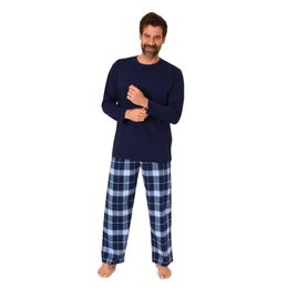 Normann Schlafanzug lang Pyjama FlanellHose Karo - 88244 in navy2 | Gr.: 56