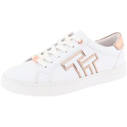 Tom Tailor Plateausneaker Kontrastbesatz in Metallicoptik, Freizeitschuh, Halbschuh, Schn&uuml;rschuh wei&szlig;-rosa-goldfarben 37 37 Plateausneaker mit...