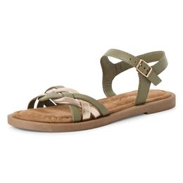 Tamaris Damen Riemchensandale , Sandalette, Sommerschuh mit Riemchen in Flechtoptik gr&uuml;n 36