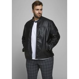 Jack & Jones PlusSize Bikerjacke "ROCKY JACKET", Herren, Gr. 6XL, schwarz, Web, Obermaterial: 88% Polyester, 12% Viskose, JACK & JONES PLUSSIZE, unifarben, normal normal, Jacken, bis Gr&ouml;&szlig;e 6XL