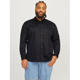 Jack & Jones PlusSize Langarmhemd "JJPRPARMA SHIRT L/S NOOS PLS", Herren, Gr. 6XL, N-Gr, schwarz, Satin, Obermaterial: 98% Baumwolle, 2% Elasthan, JACK & JONES PLUSSIZE, unifarben, Basic, relaxed fit normal, Hemden