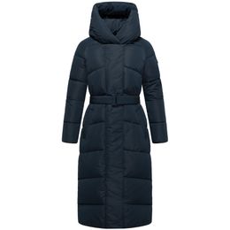 Steppmantel Navahoo "Eisblick 14", Damen, Gr. L (40), blau (navy), Obermaterial: 100% Polyester; Innenfutter: 100% Polyester; Wattierung: 100% Polyester; &Auml;rmelfutter: 100% Polyester, figurumspielend ca. Mitte Wade, hoch geschlossener Ausschnitt, &Auml;rmel ohne &Auml;rmelschlitz elastischer Bund mit innenliegendem Gummizug, M&auml;ntel Steppmantel, Gesteppter Damen Mantel mit Tailleng&uuml;rtel