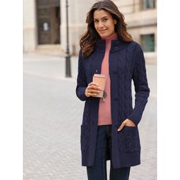 Longstrickjacke Inspirationen, Damen, Gr. 40, blau (marine), 50% Baumwolle, 50% Polyacryl, unifarben, Strickjacken Longstrickjacke