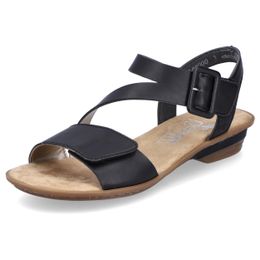 Sandalette Rieker, Damen, Gr. 36, schwarz (schwarz, schwarz), Lederimitat, unifarben, Schuhe Sandalette, Sommerschuh, Sandale, Keilabsatz, mit Klett