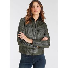 Mauritius Lederjacke &raquo;GWRanja&laquo; mit Kapuze mit kontrastfarbigen Details green XL