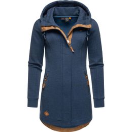 Langjacke Ragwear "Letty Intl.", Damen, Gr. L (40), blau (marine), Sweatware, 54% Polyester, 41% Baumwolle, 5% Viskose, tailliert ca. Mitte Oberschenkel, hoch geschlossener Ausschnitt, &Auml;rmel ohne &Auml;rmelschlitz normaler Saum, Jacken Langjacke, Sportliche Kapuzenjacke mit Kunstleder-Elementen
