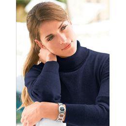 Rollkragenpullover Casual Looks "Pullover", Damen, Gr. 44, blau (marine), 100% Baumwolle, unifarben, figurumspielend, Pullover Rollkragenpullover