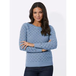 Ajourpullover Classic Basics "Ajour-Pullover", Damen, Gr. 48, blau (bleu), 100% Polyacryl, gemustert, unifarben, Pullover
