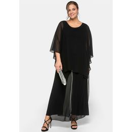 Longbluse sheego, Damen, Gr. 52, schwarz, 100% Polyester, unifarben, Rundhals, Blusen Longbluse
