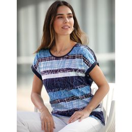 Rundhalsshirt Classic Basics "Kurzarm-Shirt", Damen, Gr. 40, blau (eisblau, nachtblau, bedruckt), 100% Baumwolle, gemustert, gestreift, mehrfarbig, Rundhals, Shirts Rundhalsshirt