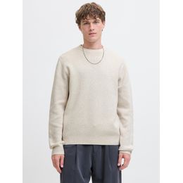 Jack & Jones Strickpullover JACK & JONES "JPRBLAMILANO STITCH KNIT CREW NECK SN", Damen, Gr. XXL, cloud dancer detail:melange, Strick, Obermaterial: 100% Baumwolle, meliert, relaxed fit h&uuml;ftbedeckend, Rundhals, Pullover Strickpullover