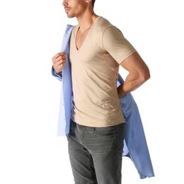 Unterziehshirt Mey "Dry Cotton Functional", Herren, Gr. 7, N-Gr, beige (natur), Single Jersey, Obermaterial: 57% Baumwolle, 38% Polyester, 5% Elasthan. Einsatz: 87% Polyester, 8% Elasthan, 5% Polyamid, unifarben, tiefer V-Ausschnitt, Unterhemden, Kurzarm, tiefem V-Ausschnitt, Single Jersey, mit extra-langem R&uuml;cken, Topseller