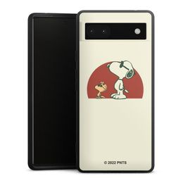 DeinDesign Google Pixel 6a Handy Premium Silikon H&uuml;lle Handyh&uuml;lle schwarz Case Snoopy Official Licensed Product Kindheit Silikon Premium Case