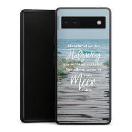 DeinDesign Google Pixel 6a Handy Premium Silikon H&uuml;lle Handyh&uuml;lle schwarz Case Statement Beach Spruch Silikon Premium Case