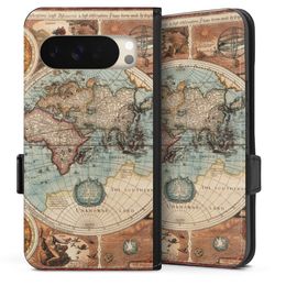 DeinDesign Google Pixel 10 Handy Klapph&uuml;lle Handyh&uuml;lle aus Kunst Leder schwarz Flip Case Vintage World Map Map Sideflip mit Lasche