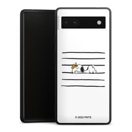 DeinDesign Google Pixel 6a Handy Premium Silikon H&uuml;lle Handyh&uuml;lle schwarz Case Snoopy Dog Peanuts Silikon Premium Case