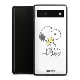 DeinDesign Google Pixel 6a Handy Premium Silikon H&uuml;lle Handyh&uuml;lle schwarz Case Snoopy Love Peanuts Silikon Premium Case