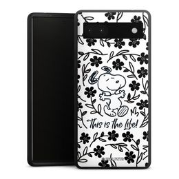 DeinDesign Google Pixel 6a Handy Premium Silikon H&uuml;lle Handyh&uuml;lle schwarz Case Peanuts Flowers Snoopy Silikon Premium Case